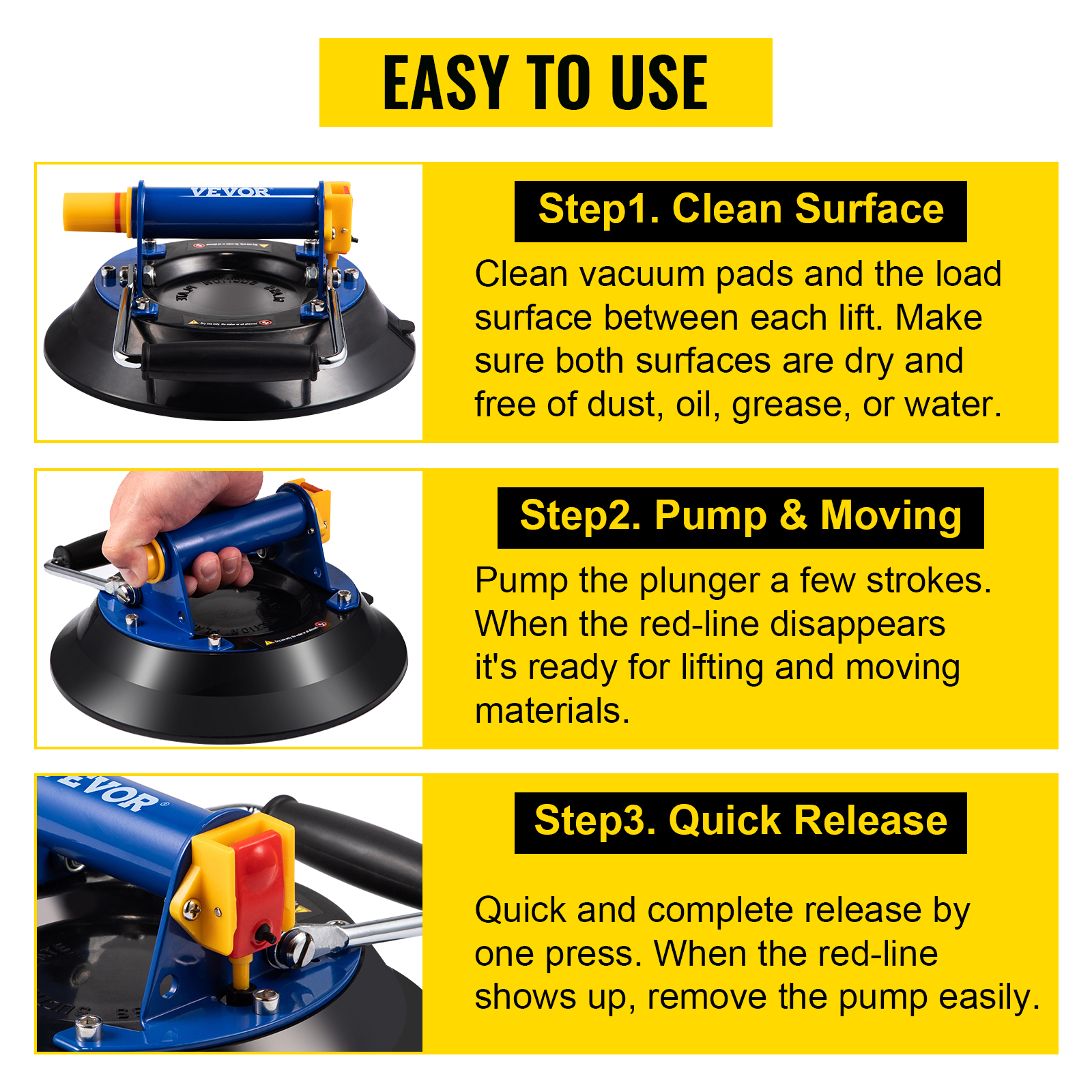 VEVOR Glass Lifting Vacuum Suction Cup, 10'' Glass Lifter Suction Cup ...