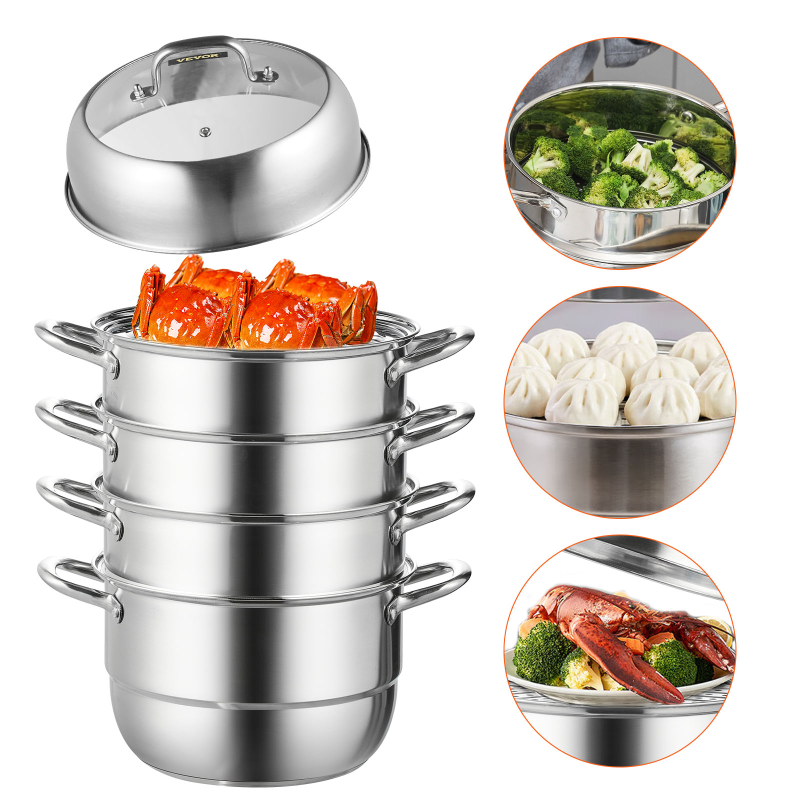 VEVOR 5-Tier Stainless Steel Steamer, 11'' Multi-Layer Cookware Pot ...