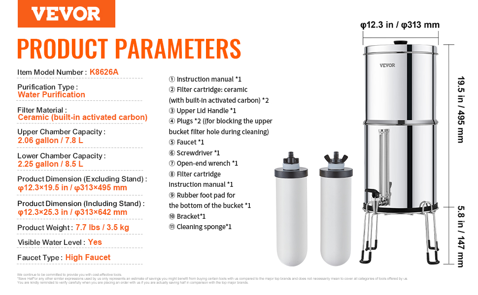 2.25G Gravity-fed Water Filter Countertop System Stainless Steel 2 ...