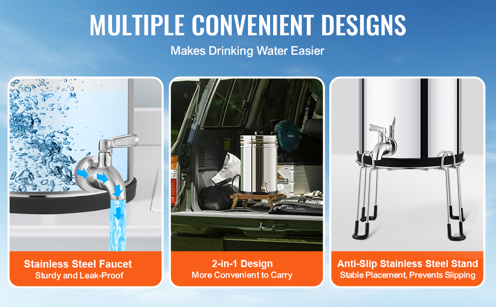 VEVOR 2.25G Gravity-fed Water Filter Countertop System Stainless Steel ...