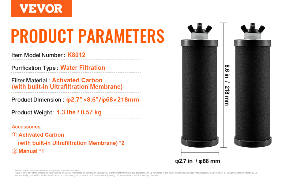 VEVOR Purification Water Filter Replacement for Gravity Filter System 2 ...