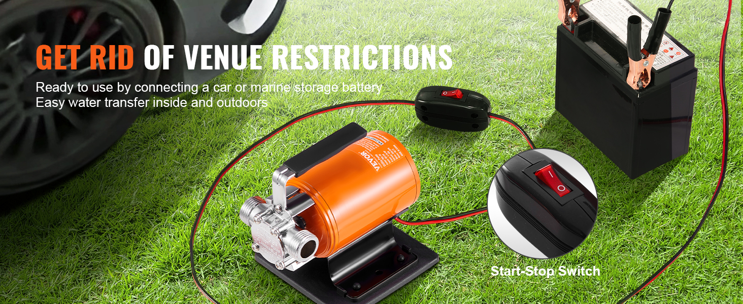 VEVOR Water Transfer Pump, 12V DC 360 GPH 1/10HP, Portable Electric ...