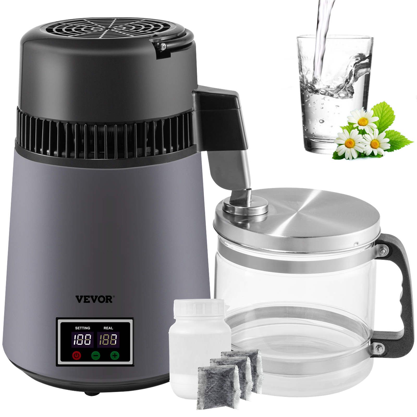 VEVOR Water Distiller 4 L Distilled Water Maker 1.1 Gal Pure Water ...