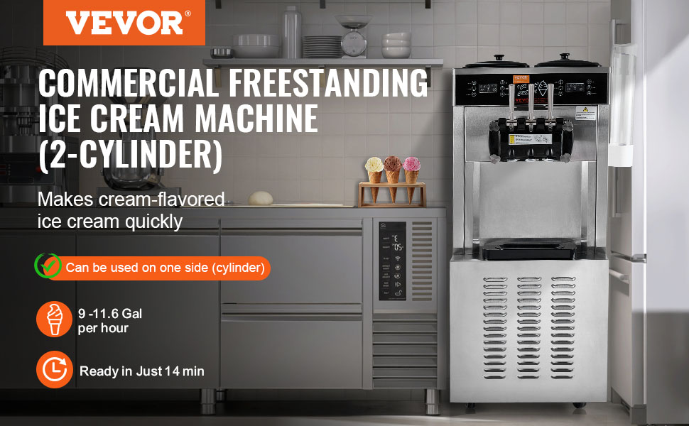 VEVOR Commercial Ice Cream Machine, 34-44 L/H Yield, 3300W 3-Flavor ...