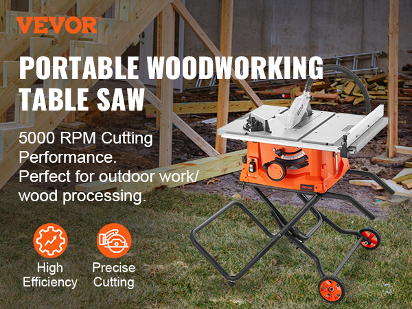 VEVOR 10" Table Saw w/ Stand Electric Cutting Machine 5000RPM 25-in Rip ...