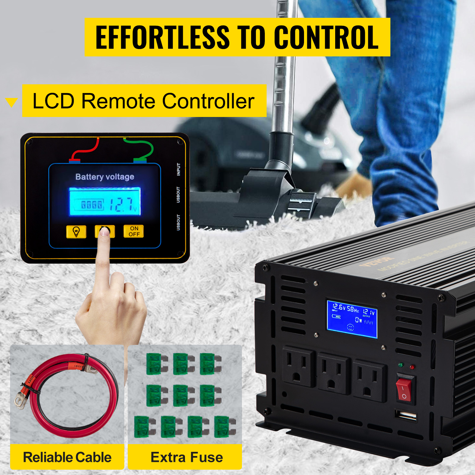VEVOR Power Inverter, 2500W Modified Sine Wave Inverter, DC 12V to AC ...
