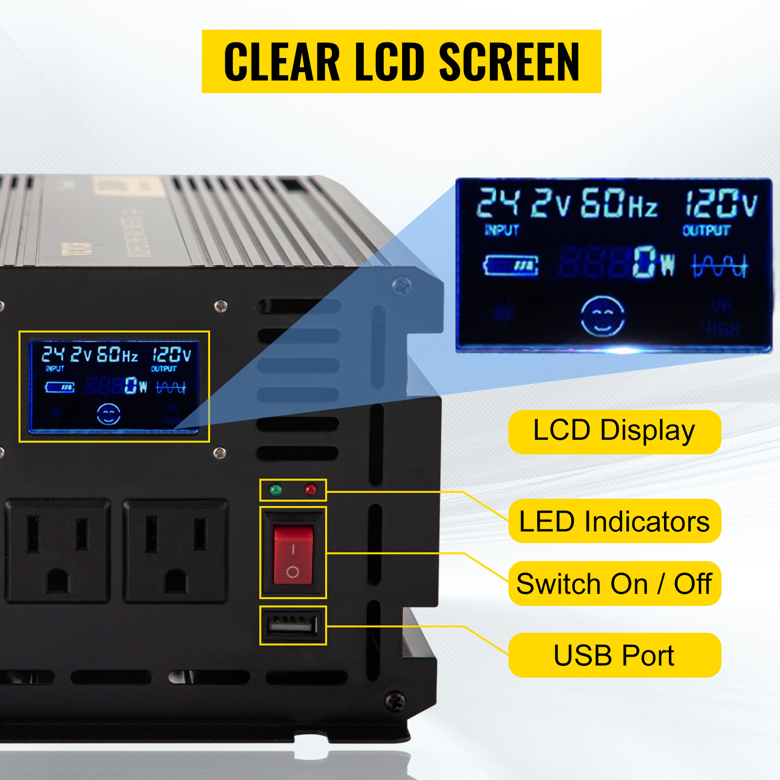 VEVOR Power Inverter, 3000W Modified Sine Wave Inverter, DC 24V to AC ...