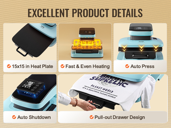 VEVOR Auto Heat Press Machine, 15 x 15 in Smart T Shirt Press Machine ...