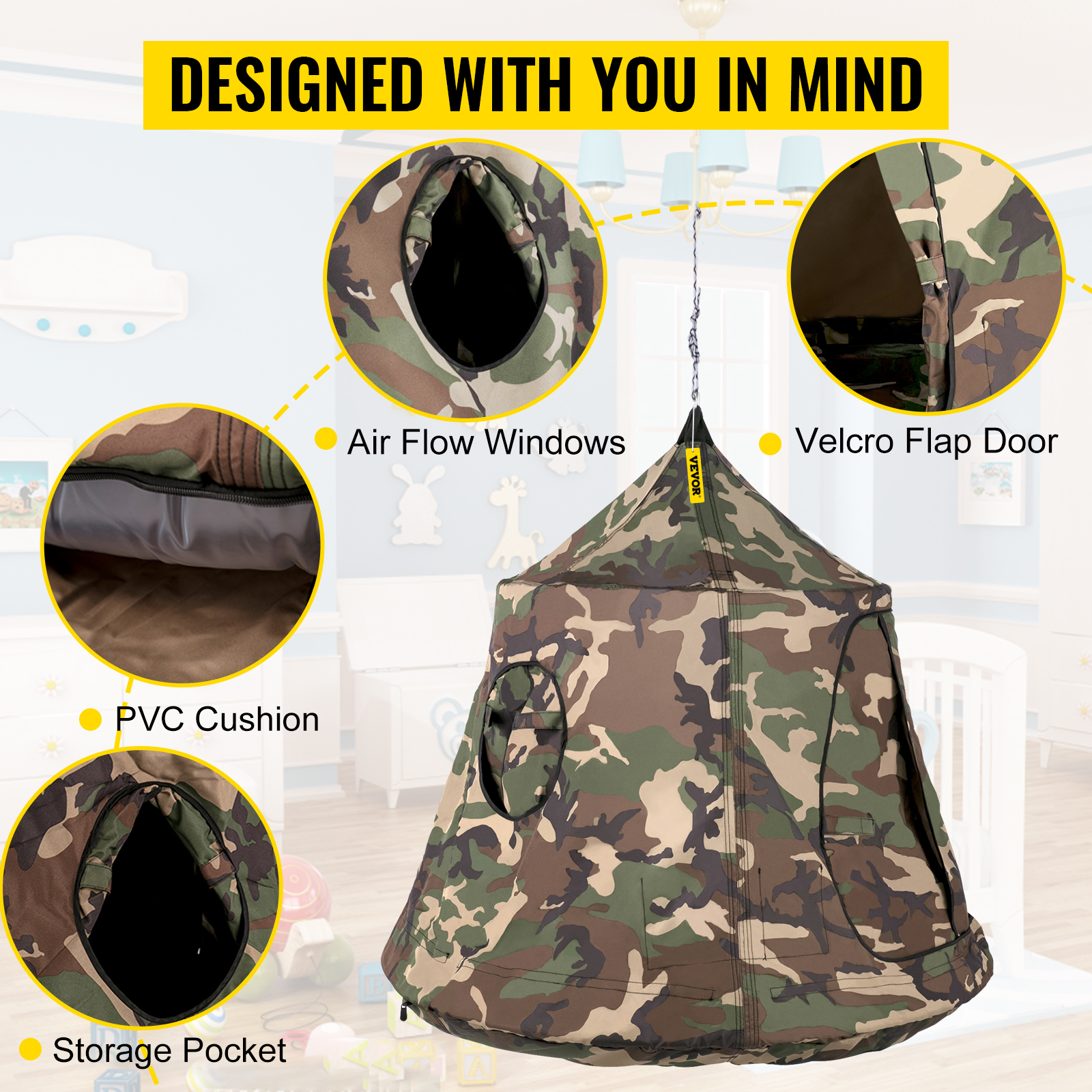 VEVOR Hanging Tree Tent, Max. 440 LBS Capacity Tree Tent Swing, Hangout ...