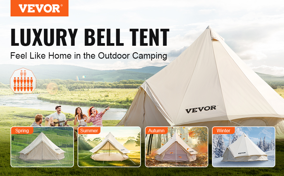 VEVOR 3-5 Person Canvas Glamping Bell Tent, Breathable Waterproof Yurt ...