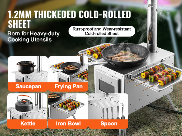 VEVOR Wood Stove, 86 inch, Stainless Steel Camping Tent Stove, Portable ...