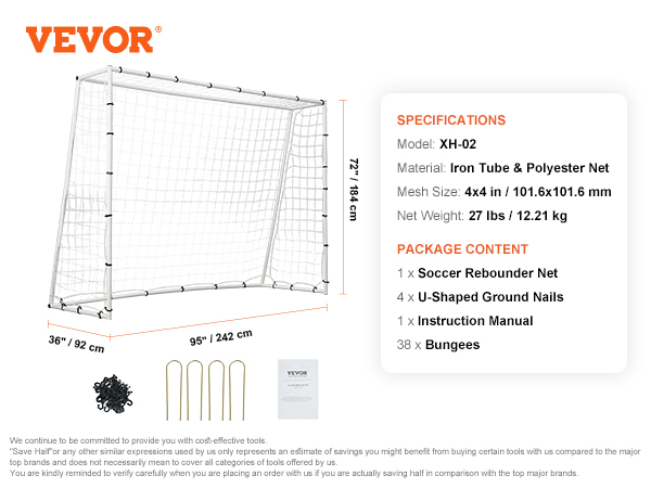 VEVOR Soccer Rebound Trainer, 8x6FT Iron Soccer Training Equipment ...