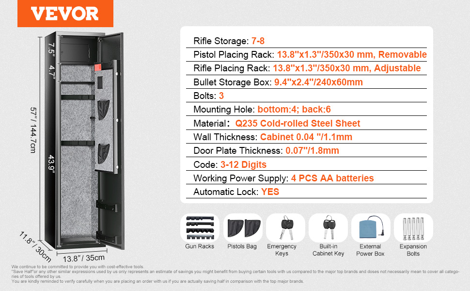 VEVOR 6 Rifles Gun Safe, Rifle Safe with Digital Keypad & Lock, Gun ...
