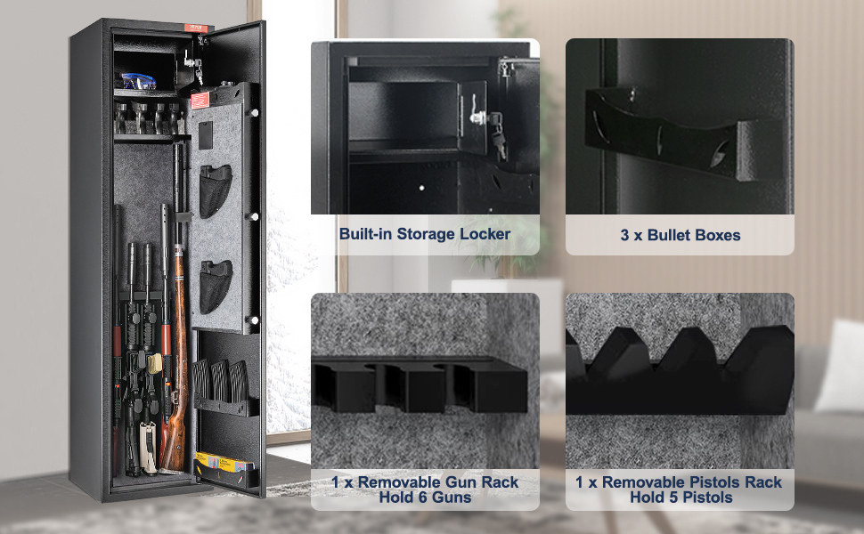 VEVOR 6 Rifles Gun Safe, Rifle Safe with Digital Keypad & Lock, Gun ...