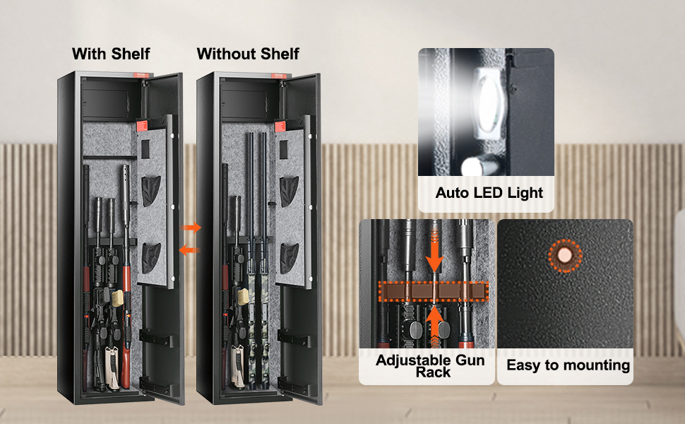 VEVOR 6 Rifles Gun Safe, Rifle Safe with Digital Keypad & Lock, Gun ...