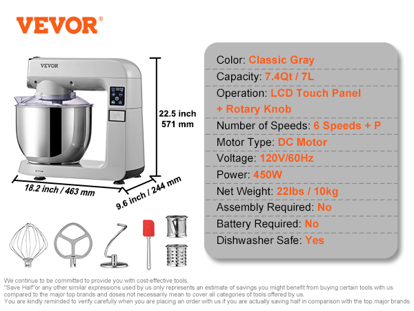 VEVOR 6 in 1 Stand Mixer, 450W Multifunctional Electric Mixer with Tilt ...
