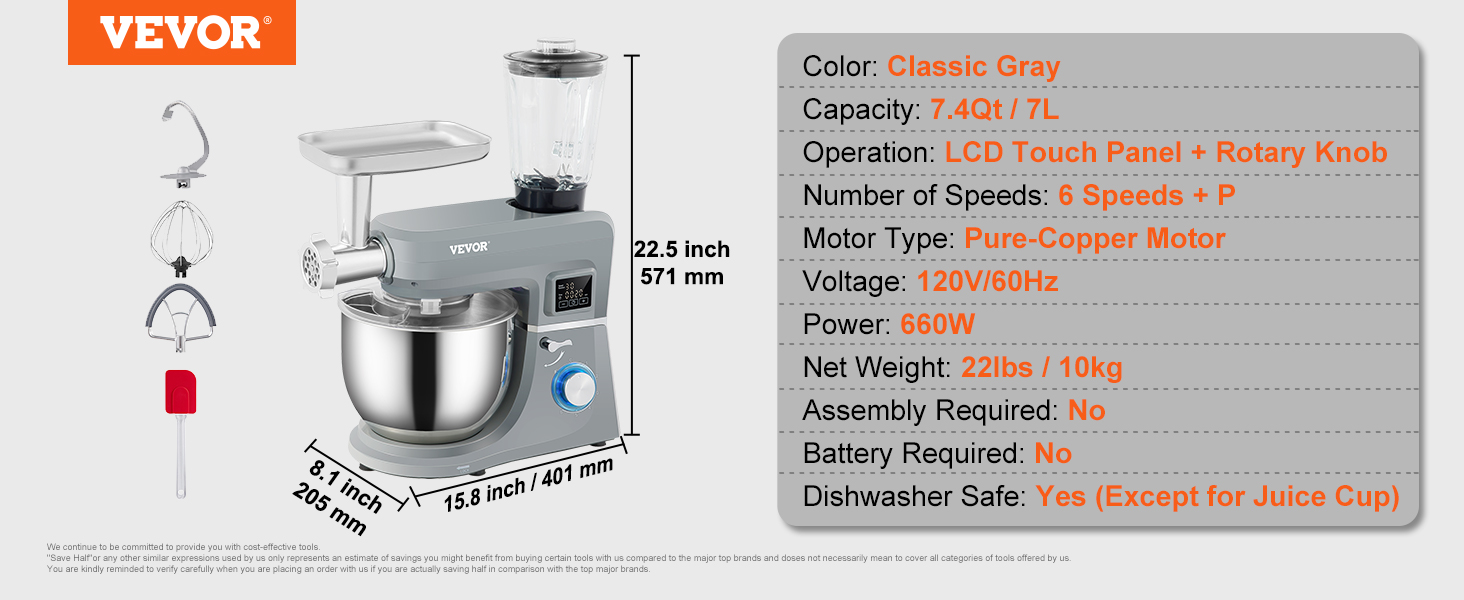 VEVOR 5 IN 1 Stand Mixer, 660W Tilt-Head Multifunctional Electric Mixer ...