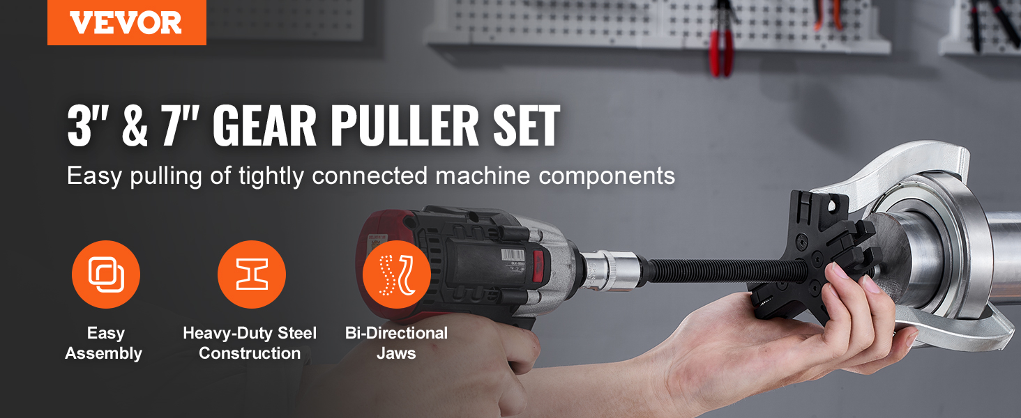 VEVOR Gear Puller Set, 3" and 7" Puller Kit, 3 Jaw Gear Bearing ...