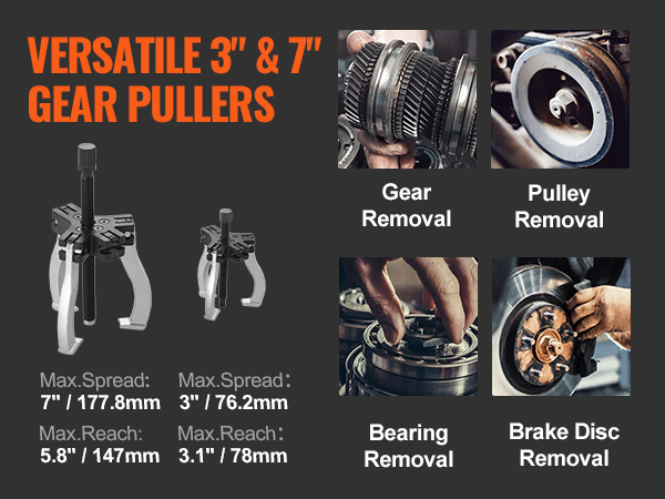 VEVOR Gear Puller Set, 3" and 7" Puller Kit, 3 Jaw Gear Bearing ...