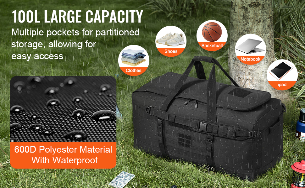 Tactical Duffle Bag 100L Gym Bag Duffle with Molle Design and Multi ...
