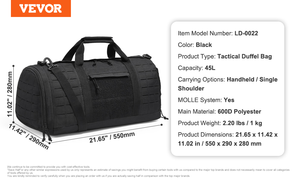 Tactical Duffle Bag 45L Gym Bag Duffle Molle Design & Shoe Compartment ...