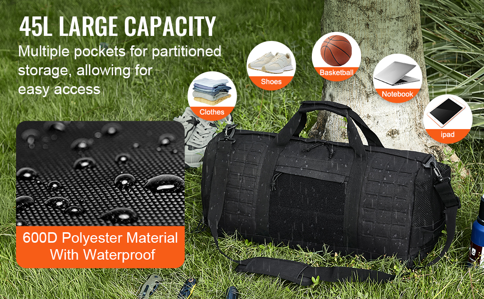 Tactical Duffle Bag 45L Gym Bag Duffle Molle Design & Shoe Compartment ...
