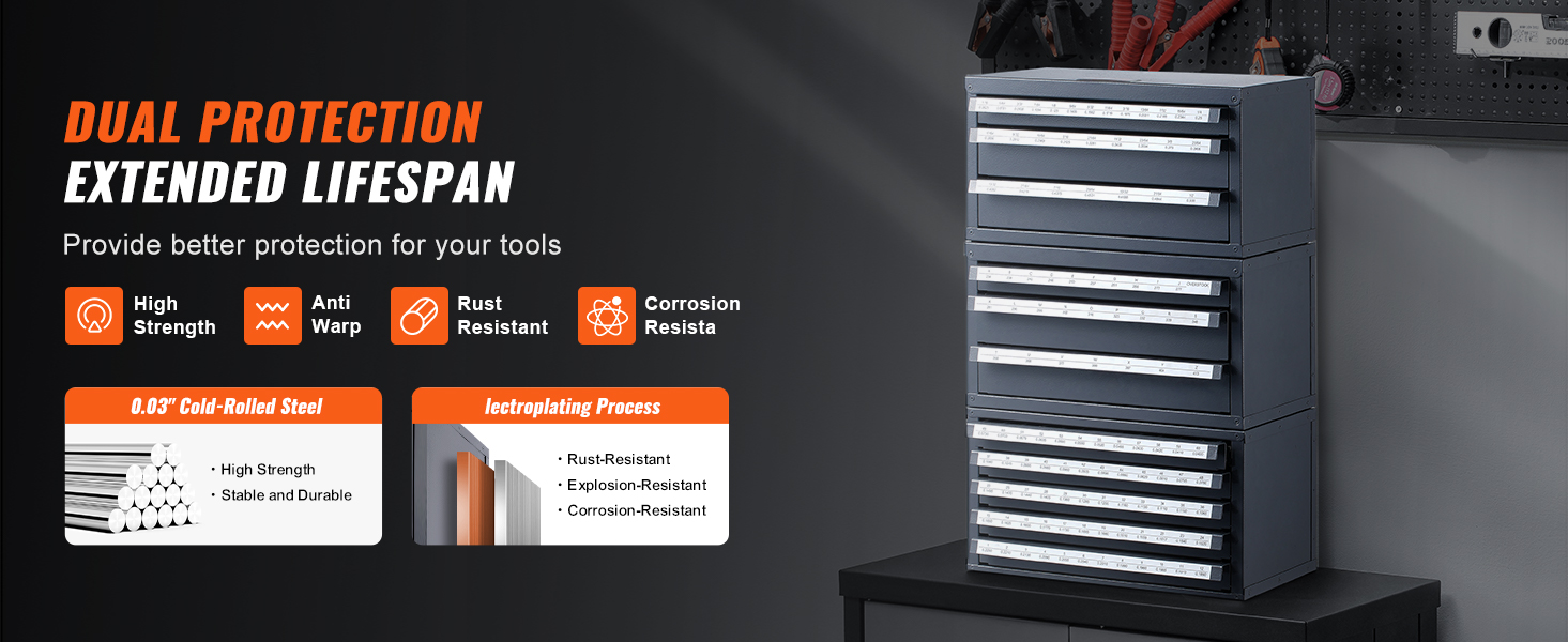 VEVOR Drill Bit Dispenser Cabinet, 3 Pieces Three-Drawer for 1/16" to 1 ...