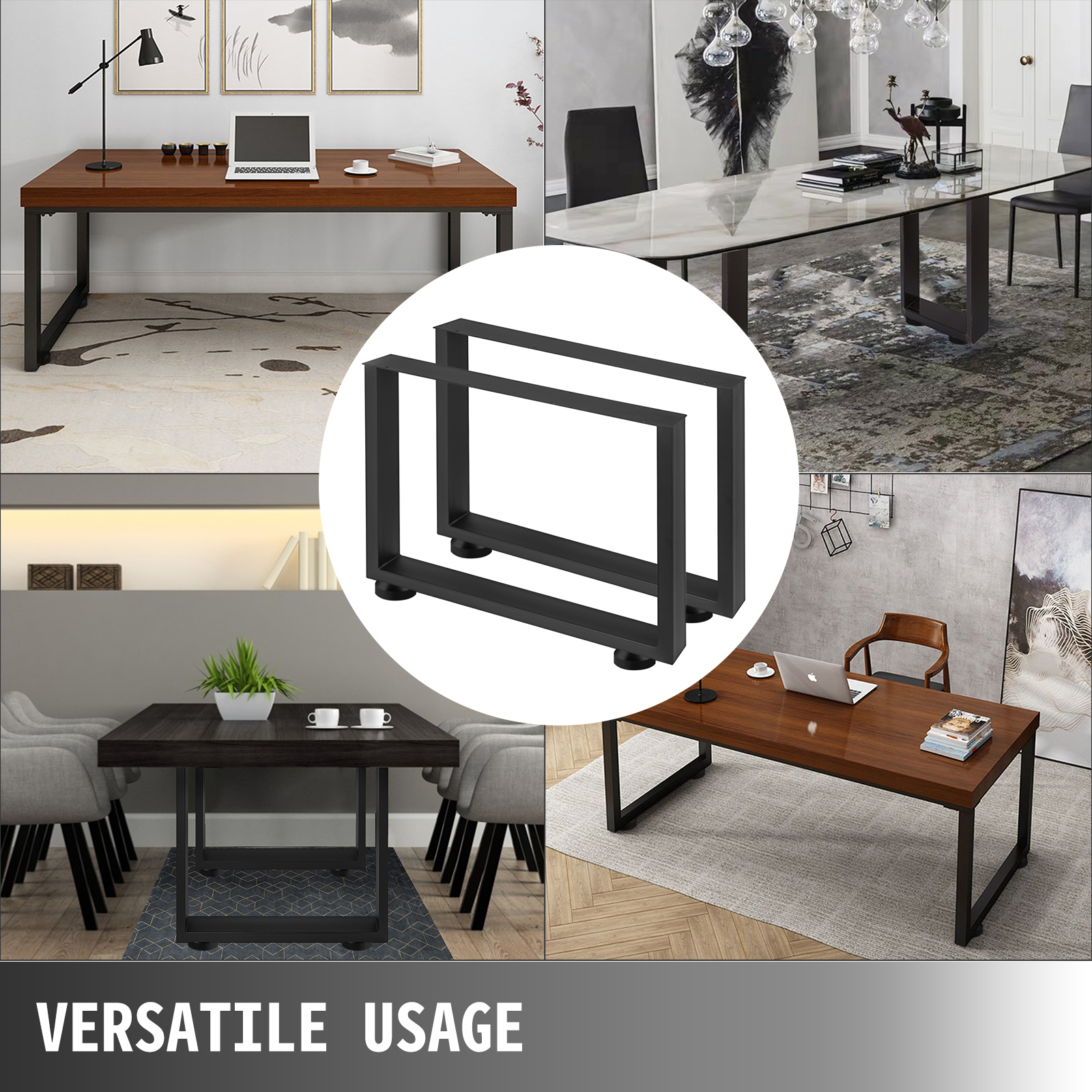 VEVOR Black Metal Table Legs Set of 2 Steel Table Legs 31x23 Inch ...