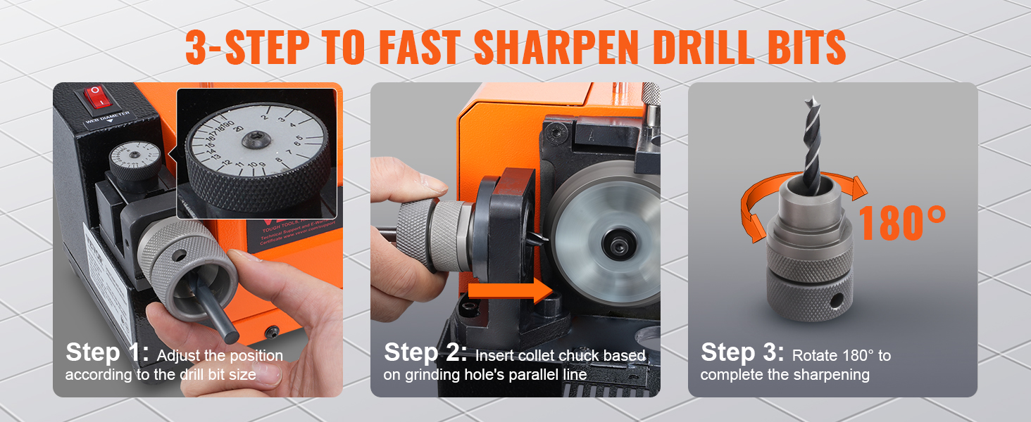 VEVOR Drill Bits Sharpener, 3-20mm Bits Grinder Sharpener, Lip Relief ...