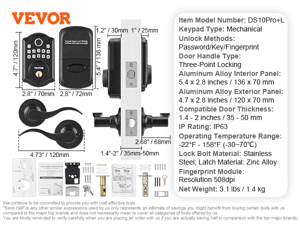VEVOR Fingerprint Door Lock with 2 Level Handles, Keyless Entry Door ...