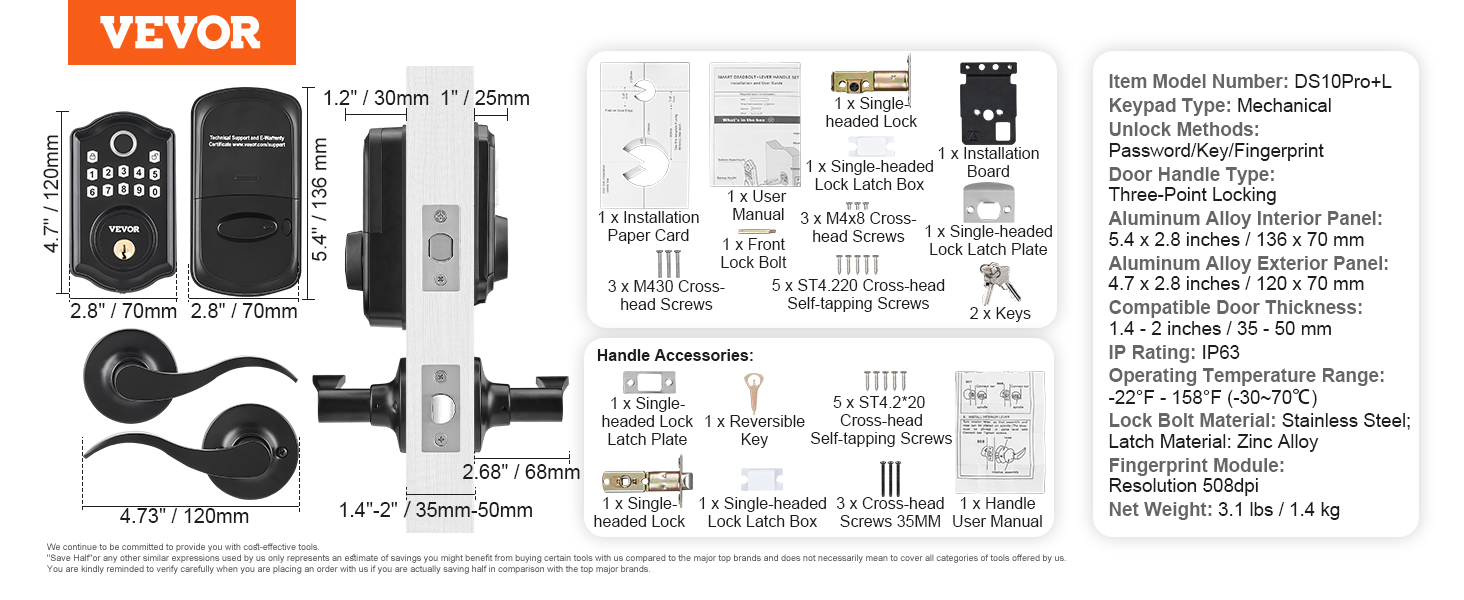 VEVOR Fingerprint Door Lock with 2 Level Handles, Keyless Entry Door ...