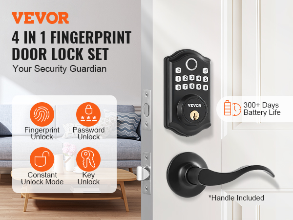 VEVOR Fingerprint Door Lock with 2 Level Handles, Keyless Entry Door ...
