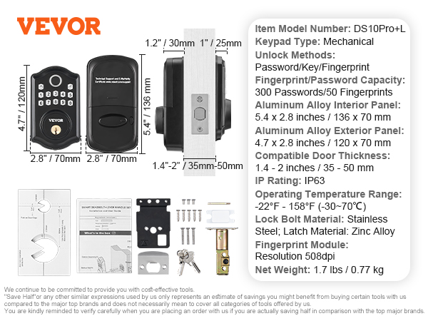 VEVOR Fingerprint Door Lock, Keyless Entry Door Lock with Fingerprint ...