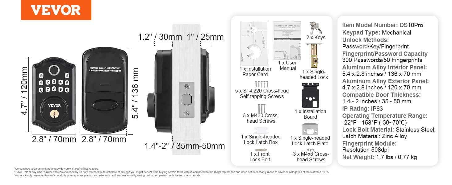 VEVOR Fingerprint Door Lock, Keyless Entry Door Lock with Fingerprint ...