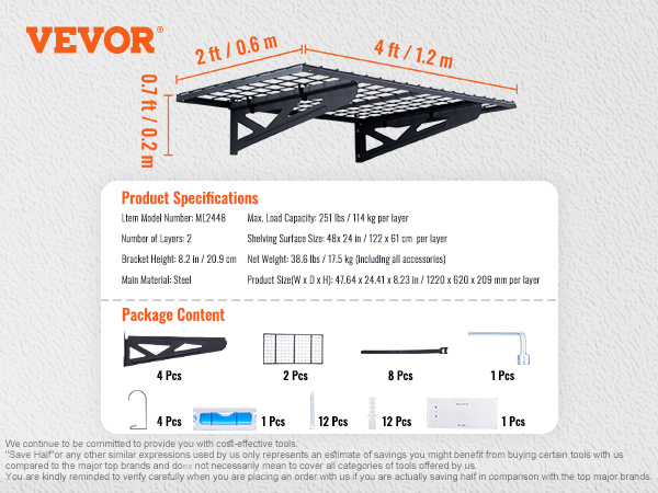 VEVOR Garage Storage Shelving, 2 Pack, 4 x 2 ft Heavy Duty Garage ...
