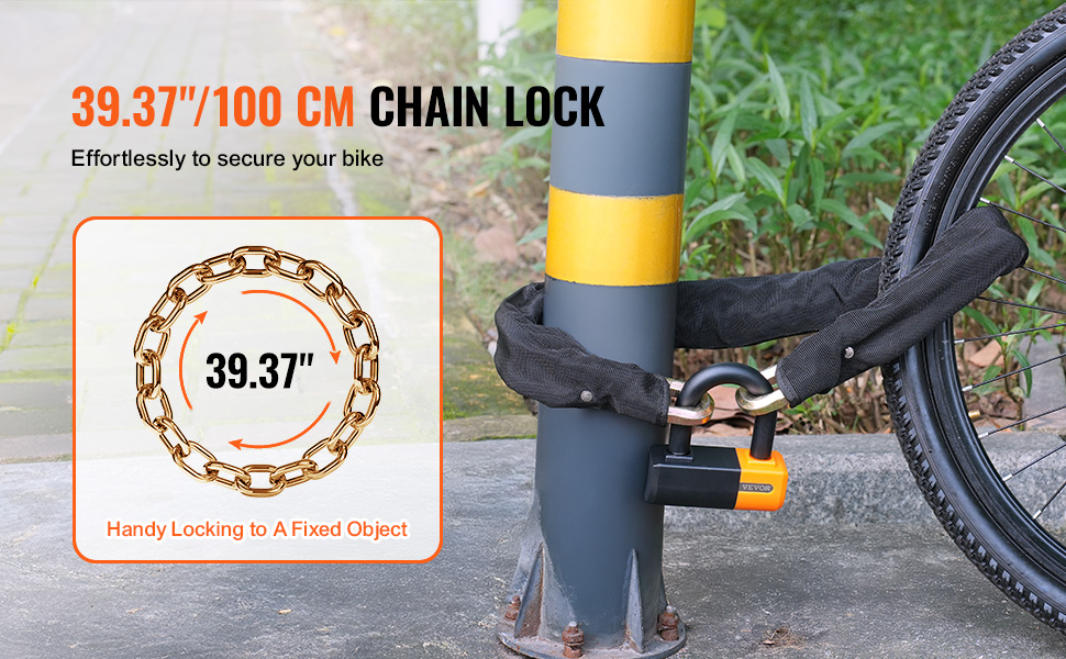 VEVOR Bike Chain Lock 3.28FT Heavy Duty Bike Lock Anti-Theft Bicycle ...