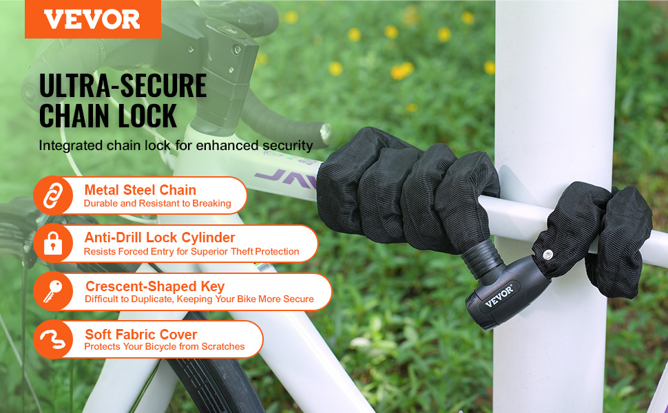 VEVOR Bike Chain Lock 5.91FT Heavy Duty Bike Lock Anti-Theft Bicycle ...