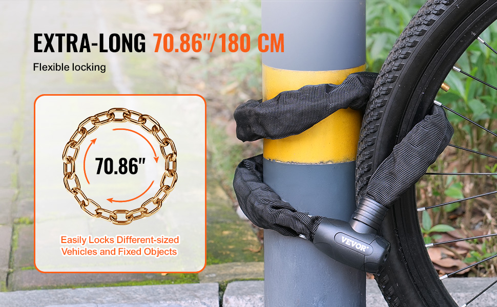 VEVOR Bike Chain Lock 5.91FT Heavy Duty Bike Lock Anti-Theft Bicycle ...