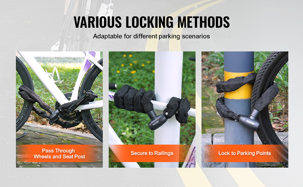 VEVOR Bike Chain Lock 5.91FT Heavy Duty Bike Lock Anti-Theft Bicycle ...