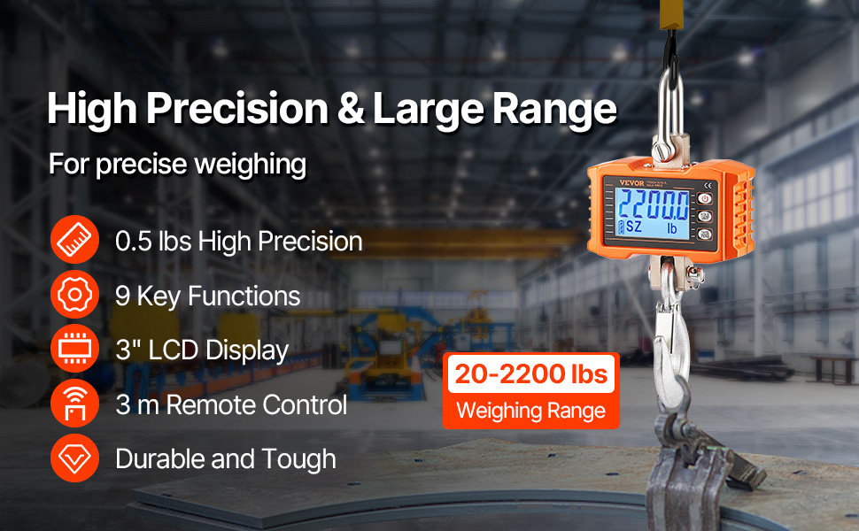 Digital Crane Scale Industrial Hanging Scale 2200 lbs/1000 kg Heavy ...
