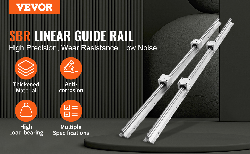 VEVOR Linear Guide Rail Set, SBR25 1200mm, 2 PCS 47.2 in/1200mm SBR25 ...