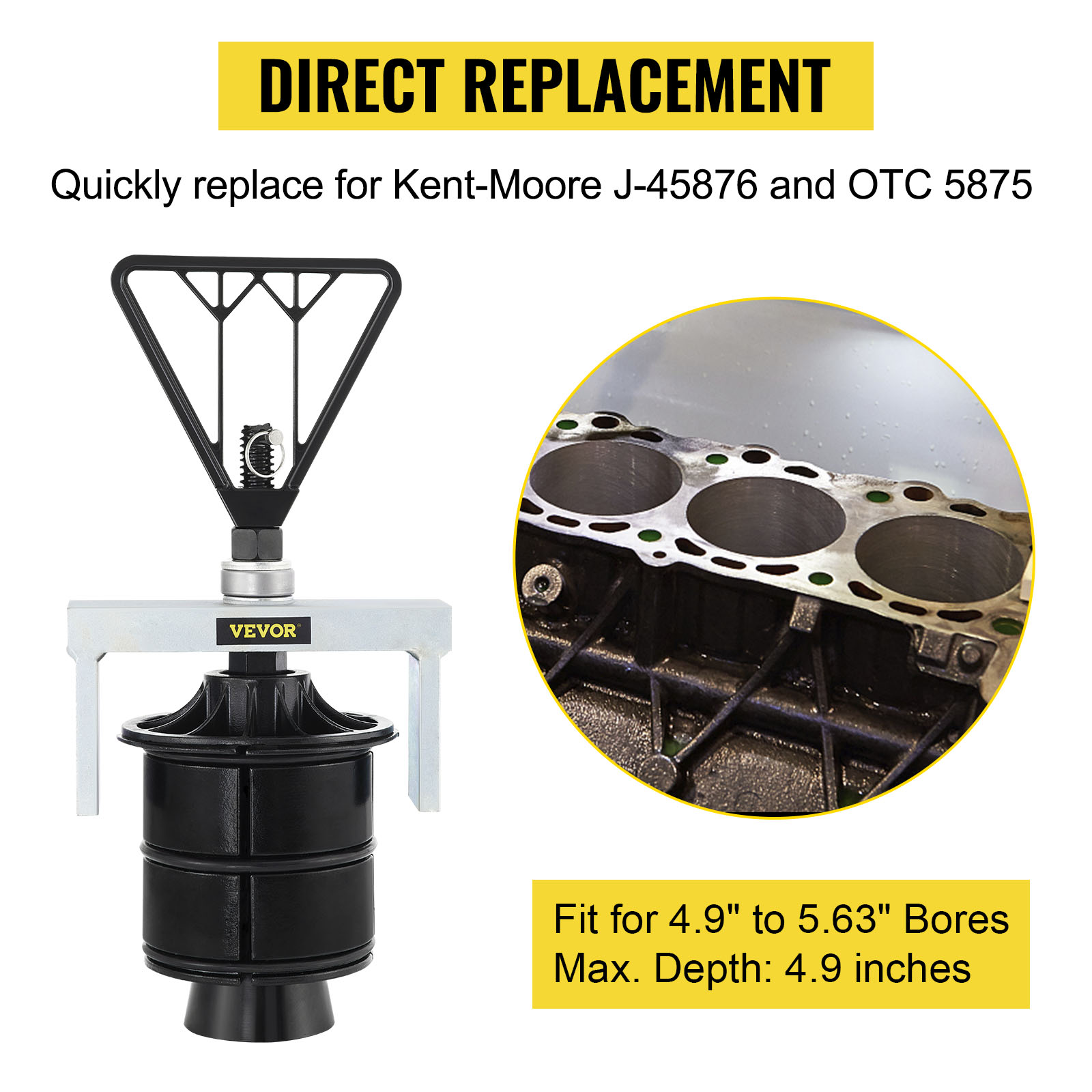 VEVOR Cylinder Liner Remover, Fit for 4.9" to 5.63" Bore, Compatible ...