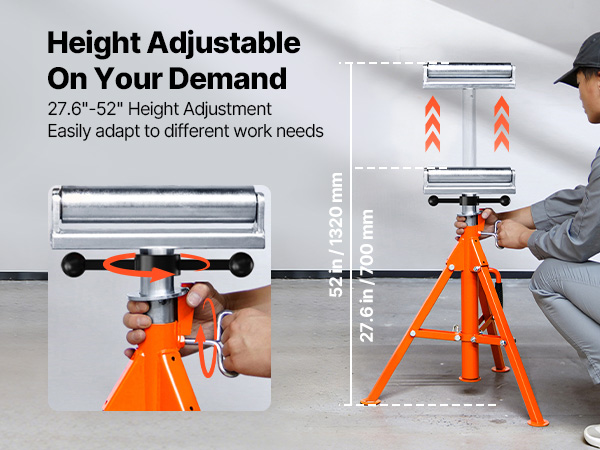 VEVOR Roller Stand, Heavy Duty 2500 LBS Load Capacity, 27.6"-52" Height ...