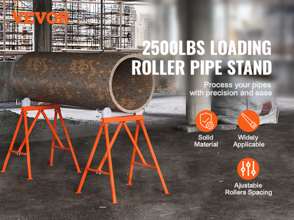 VEVOR Pipe Stand with Roller Head 2500 LBS Load for 2-36 inches Pipes ...