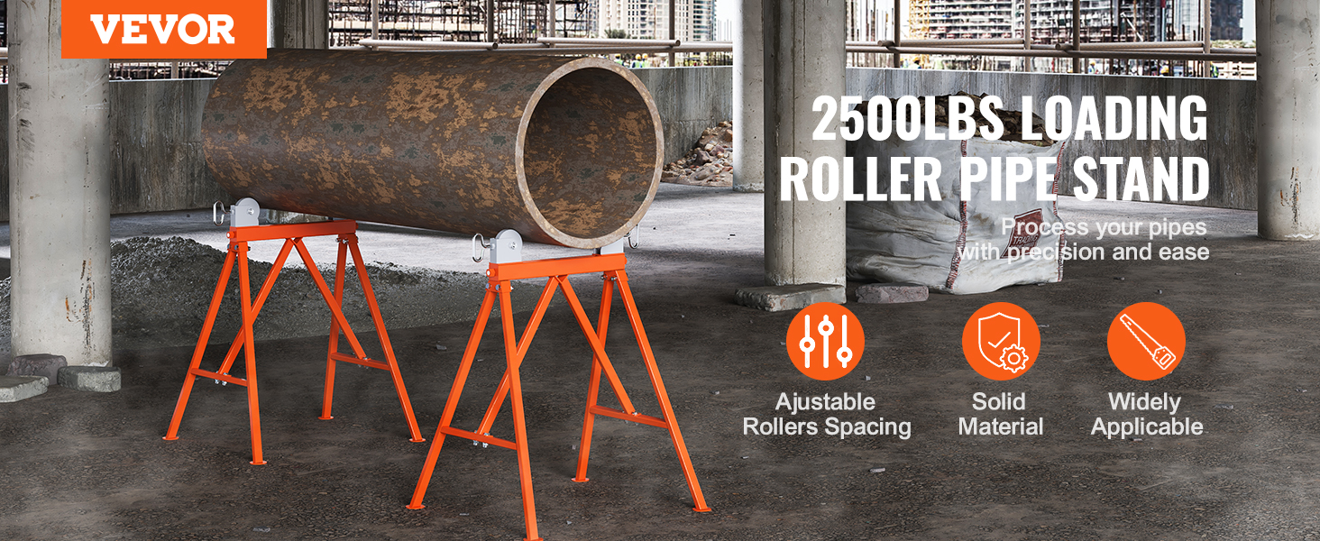 VEVOR Pipe Stand with Roller Head 2500 LBS Load for 2-36 inches Pipes ...