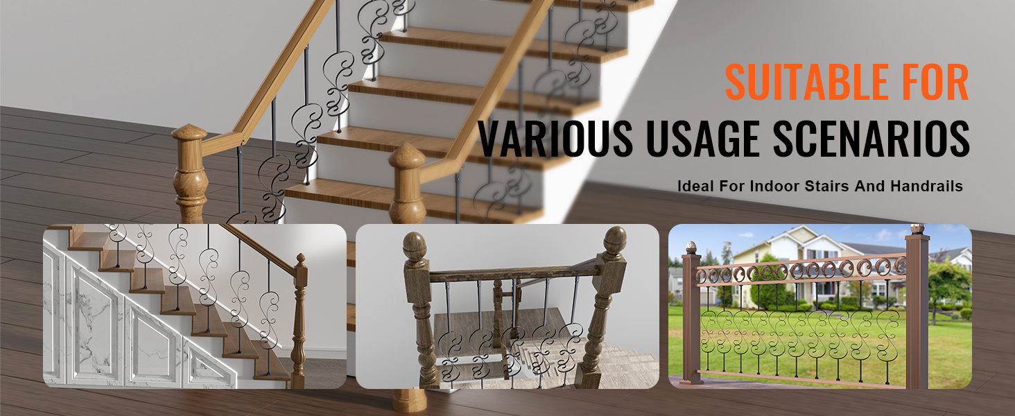 VEVOR Staircase Metal Balusters, 44'' x 1/2" Galvanized Steel ...