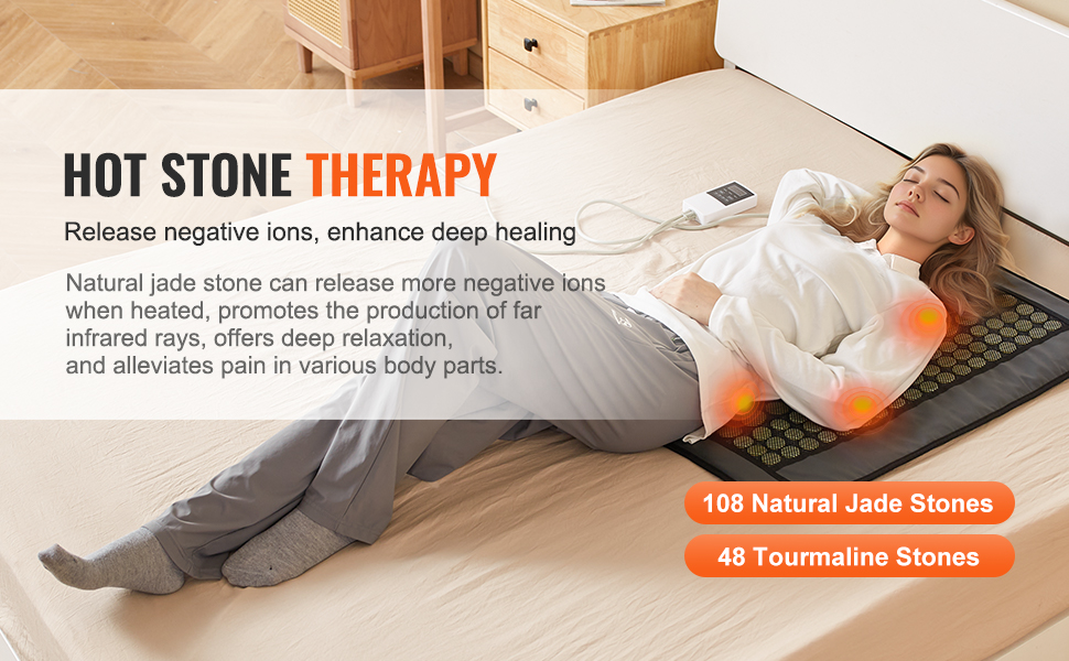 VEVOR Far Infrared Heating Pad 108 Natural Jade 42 Tourmaline Stone ...