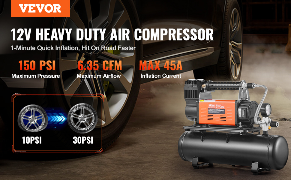 VEVOR Heavy Duty Air Compressor & 6L Tank 6.35CFM Portable Tire ...