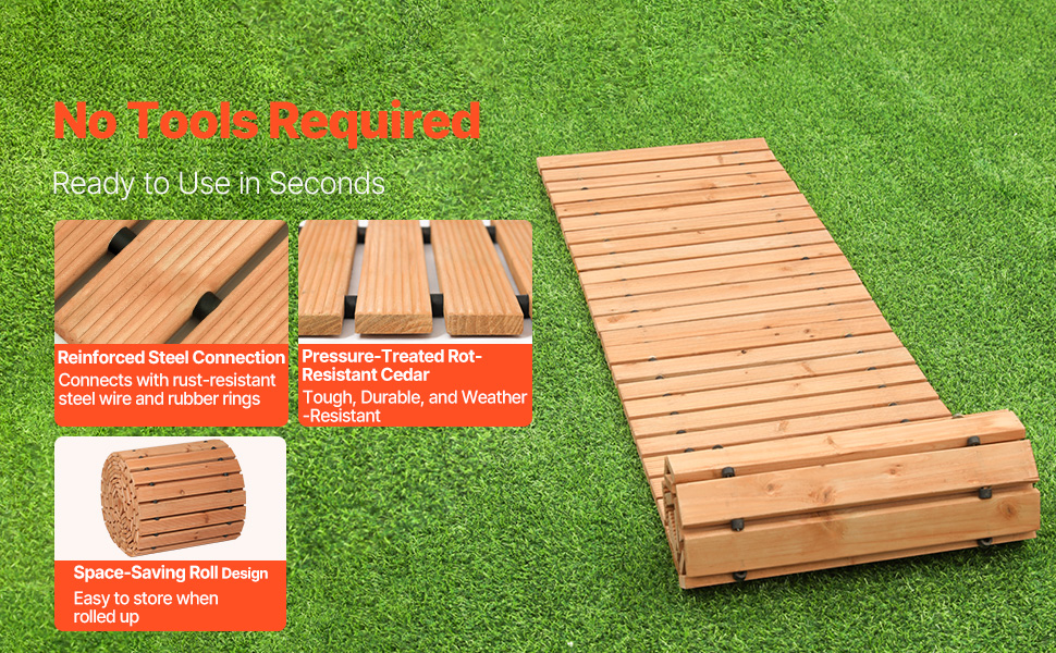 16 ft L x 17 in W Straight Wooden Garden Pathway Roll Out Garden ...