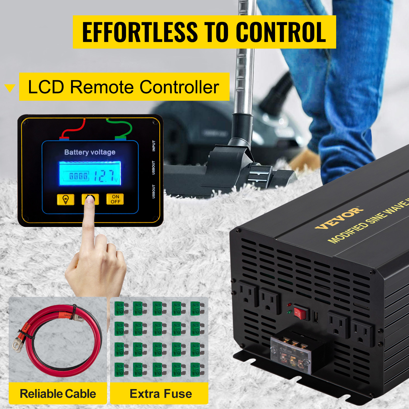 VEVOR Power Inverter, 5000W Modified Sine Wave Inverter, DC 12V to AC ...